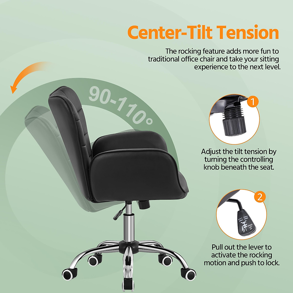 Yaheetech Modern Faux Leather Office Chair Ergonomic Adjustable Computer Chair with Wide Seat, Padded Armrests for Study, Bedroom Black