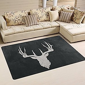 Yochoice Non-Slip Area Rugs Home Decor, Vintage Retro Deer Head Invert Floor Mat Living Room Bedroom Carpets Doormats 60 x 39 inches