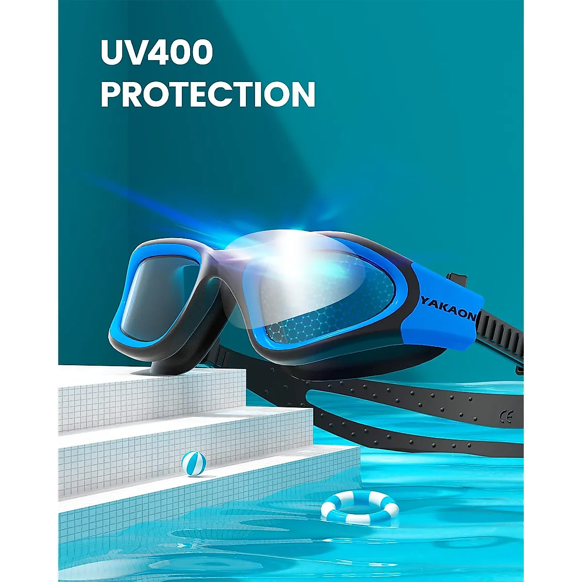 YAKAON Kids Swim Goggles 6-14, Wide View and Clear Vision Underwater, Non-Polarized Clear Lenses, Anti-Fog, UV Protection, & Leak-Proof Seal for Boys/Girls in Pools or Openwater