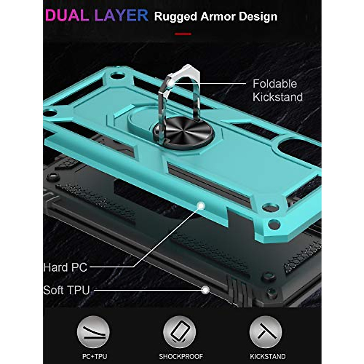 IKAZZ Galaxy A10e Case with Screen Protector,Military Grade Shockproof Cover Pass 16ft Drop Test with Magnetic Kickstand Car Mount Holder Protective Phone Case for Samsung Galaxy A10e Turquoise