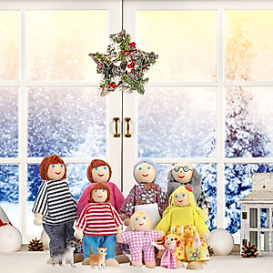 Skylety 10 Pcs Wooden Dollhouse Family Set of 8 Mini People Figures and 2 Pets, Dollhouse Dolls Wooden Doll Family Pretend Play Figures Accessories for Pretend Dollhouse Toy (Classic Style)