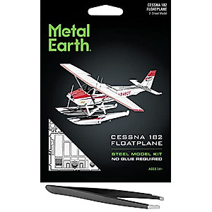 Metal Earth Fascinations Cessna 182 Floatplane 3D Metal Model Kit Bundle with Tweezers