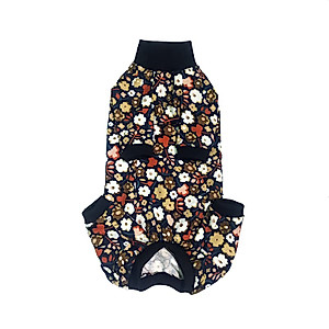 Sphynx Hairless Cat Four Leg Breathable Summer Rayon Pajamas Elastic Pet Clothes Cat Surgery Recovery Suit Vest Kitten T-Shirts Cats & Small Dogs Apparel (M+ (7-8.6 lbs), Countryside Floras)