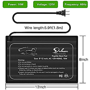 Simple Deluxe 8 X 12 Inch 16W Reptile Heating Pad with 2-Probe Digital Thermometer and Hygrometer Under Tank Heater Terrarium Warmer Heat Mat for Amphibians and Reptiles Pet, Black