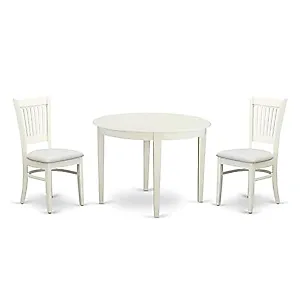 East West Furniture BOVA3-LWH-C 3 Piece Dining Room Furniture Set Contains a Round Dining Table and 2 Linen Fabric Upholstered Chairs, 42x42 Inch, Linen White