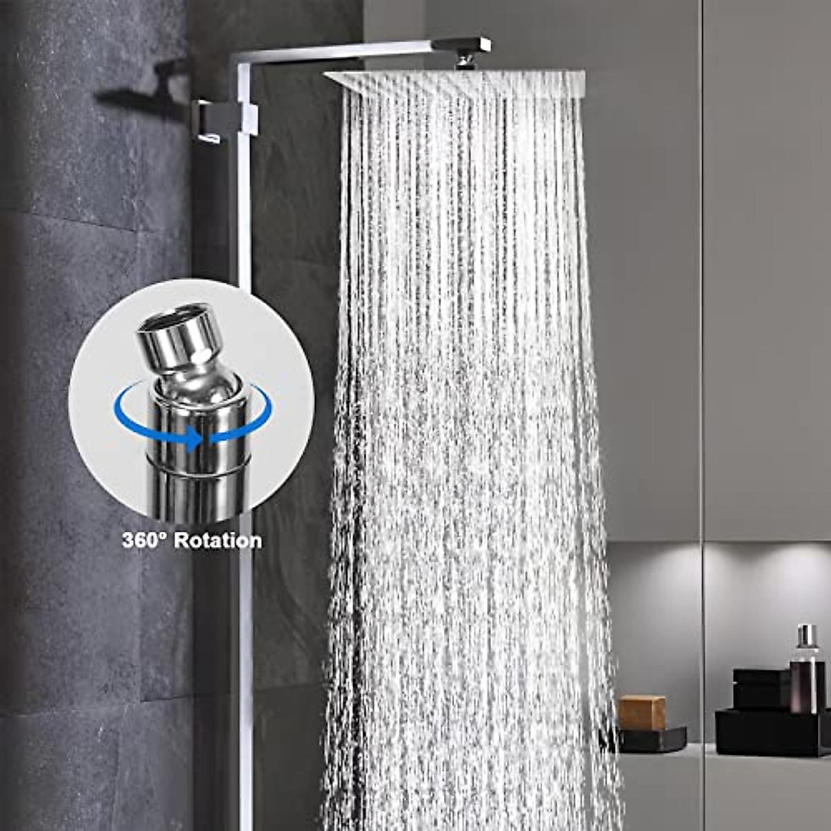 TOOGOU Modern Rain Shower Head, 12 inch, High Pressure, Stainless Steel, Self-Cleaning Nozzle, Easy Install, 1 Setting, Polished Finish