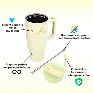 Magick Tumbler – 40oz Insulated Stainless Steel Tumbler with Handle, Lid & Straw, Dishwasher Safe – Hot & Cold Drink Travel Mug for Coffee, Water, Tea, and Smoothies