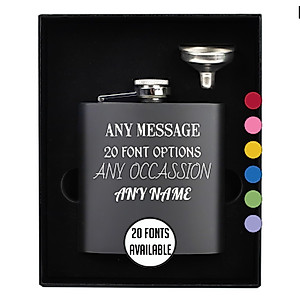 Personalized 6oz Stainless Steel Matte Black Flask - Printed Your Text Here, Metal Hip Pocket Discreet Flask – Custom Novelty Groomsmen Gifts – Liquor Whiskey Gifts for Men Women