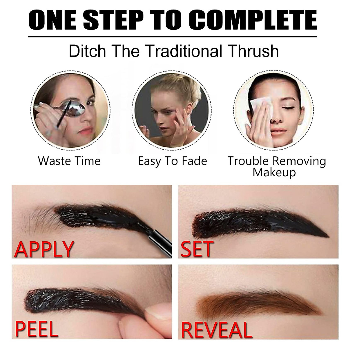 CAHIUYOA 1PCS Peel Off Tattoo Eyebrow Gel, Long-Lasting Waterproof Eyebrow Tattoo Makeup,Natural Elegant Eyebrow Tattoo Peel Off For All Types Of Eyebrows - Brown
