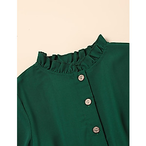 Glaoly Girls Dress Green Ruffle Collar Button-Down Long Sleeve Swing Girls Dresses Size 7-8