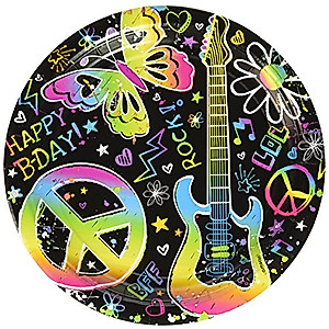 Amscan Groovy Neon Doodle Birthday Party Lunch Paper Plates Disposable Tableware (8 Pack), 9", Multicolor