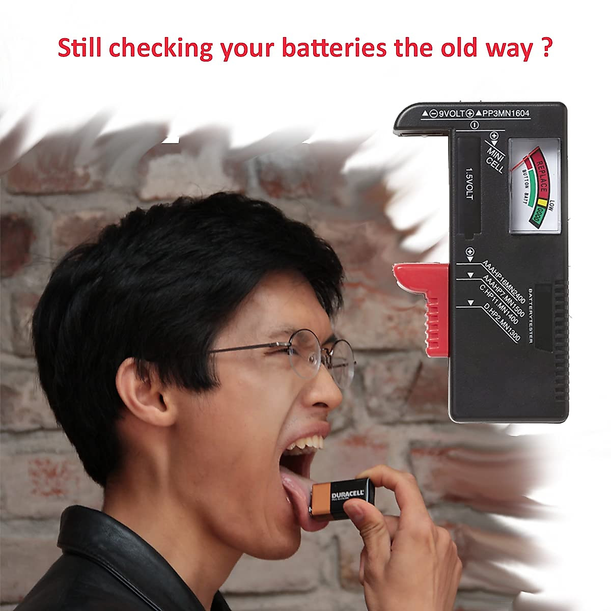 electromott Universal Battery Power Tester - household all kinds of batteries life meter for AA AAA C D 9V 1.5V Button Cell Batteries with Storage Pouch