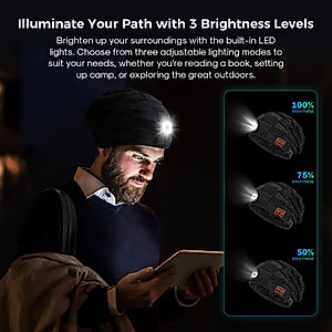 Bluetooth Beanie with Light for Men, Beanie with Light Unisex USB Rechargeable Hands-Free 4 LED, Headlamp Cap with Wireless Headphones Built-in Speaker Mic Gifts for Men Dad Teen (Black)