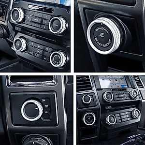 iJDMTOY 6pc-Set Silver Aluminum Air Conditioner Stereo Volume/Tune Trailer/4WD Switch Turner Covers Compatible with 2017-2020 Pre-LCI Ford SuperDuty F250 F350 F450 w/Rubber Turners