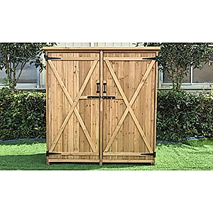 Hanover Outdoor Durable Double Door Wooden Shed for Tools and Garden Supplies with Shelf and Locking Latch, 36 Cu.Ft. Capacity (4.4' x 5' x 1.6'), Outdoor Storage for Backyard with Waterproof Roof