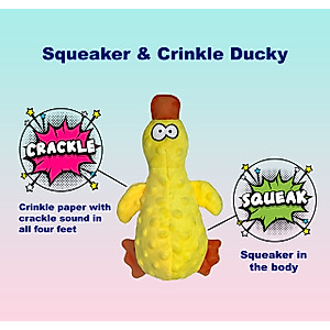 SHAGGYTAILVILLAGE Squeaky Duck Dog Toy for Small, Medium and Large Dogs, Durable Interactive Dog Toys to Keep Them Busy, Soft Crinkle Plush Puppy Chew Toys Teething and Boredom (Mr. Ducky Yellow 1PC)