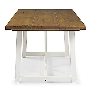 Walker Edison Modern Farmhouse Dining Table Wood Small Dining Room Table Sets Dining Chairs. 72 Inch. White and Rustic Oak