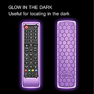 CaseBot Silicone Case for Samsung TV Remote, (Honey Comb) Lightweight Anti Slip Shockproof Cover for Samsung BN59-01315A BN59-01199F AA59-00666A BN59-01301A Remote, Purple-Glow in The Dark