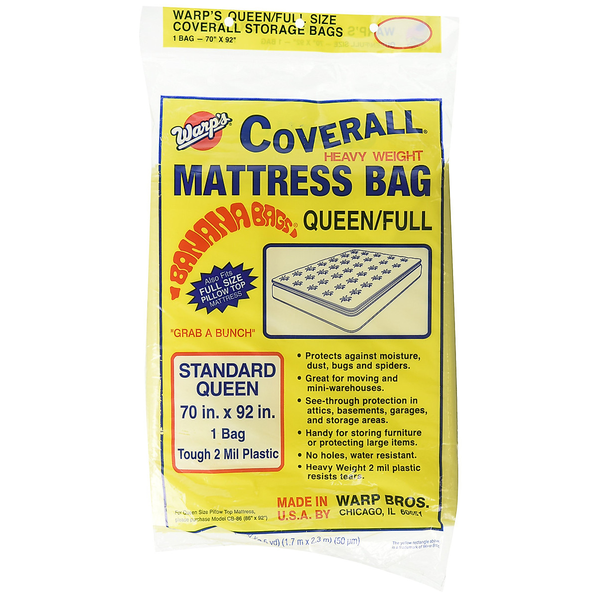 Warp Brothers CB-70 Banana Mattress Bag for Queen or Full, 70 92-Inch, Yellow