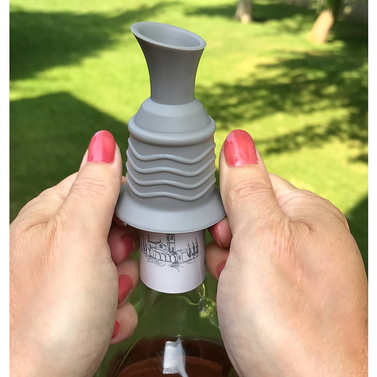 Wine Stopper and Pourer 2 Pack – Pink and Gray Silicone Wine Accessories to Serve Wine More Easily by Simply Charmed