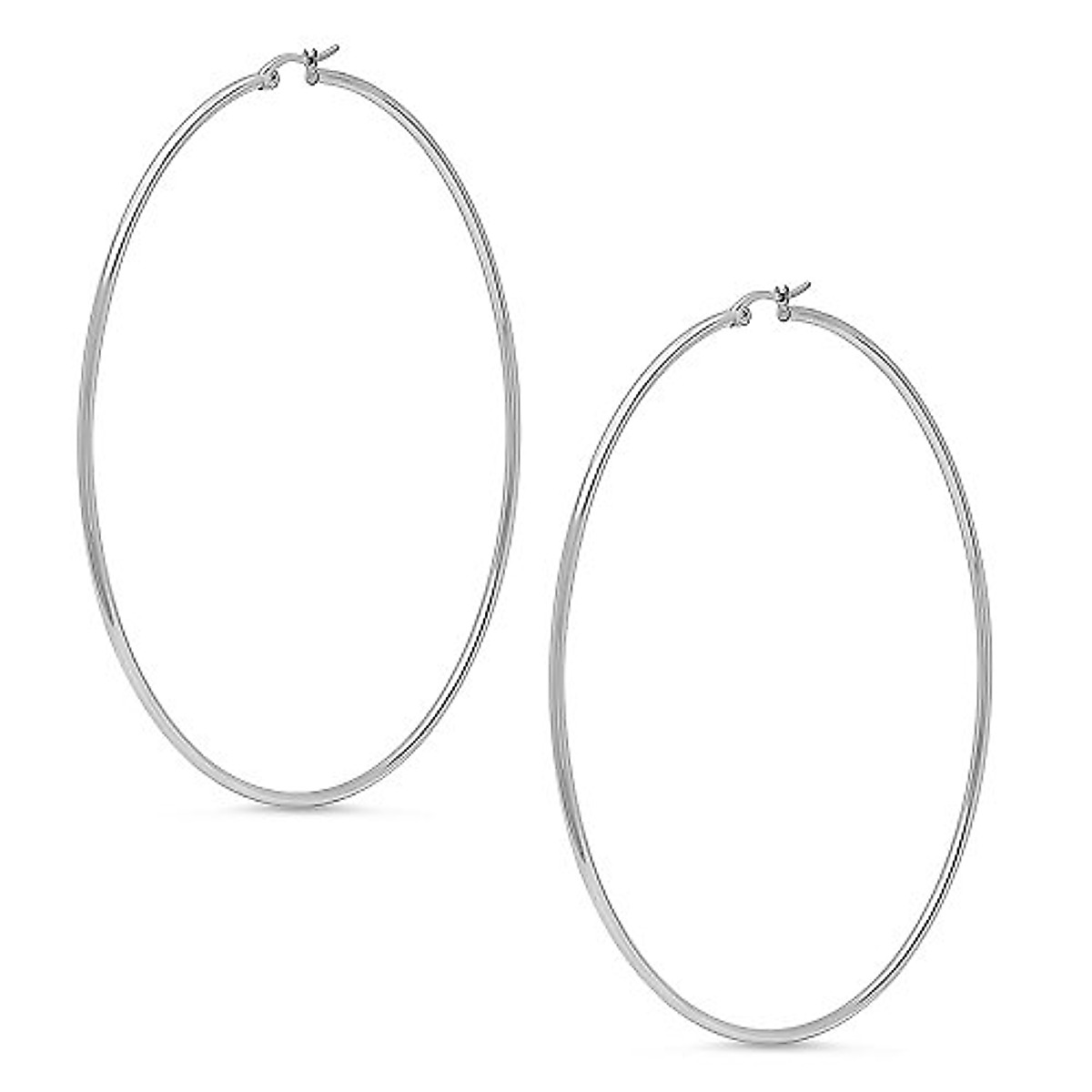 Gem Stone King 3.5 Inch Stainless Steel Silver Tone Hoop Earrings For Women