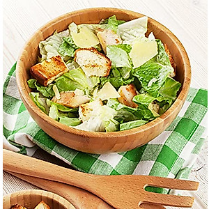 Lawei Set of 4 Bamboo Salad Bowls - 7 x 2.25 Inch Wood Serving Bowls Individual Meal Bowls Fruits, Salad, Pasta, Cereal, Rice and Snacks