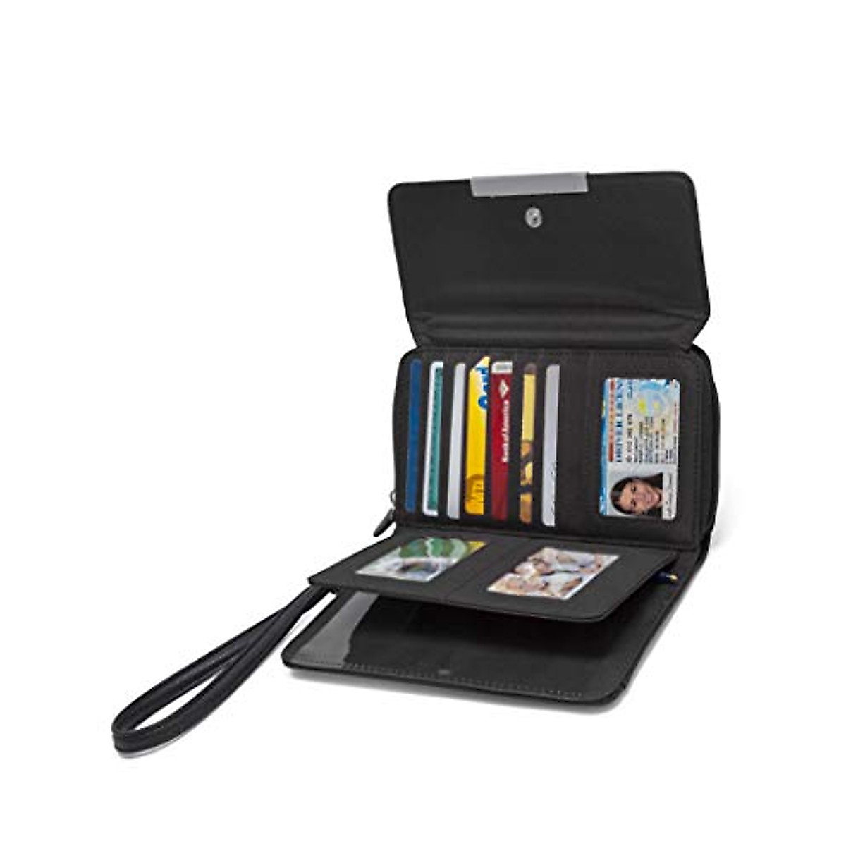 Mundi Big Fat Wallet Womens RFID Blocking Clutch Organizer Removable Wristlet ((Black))