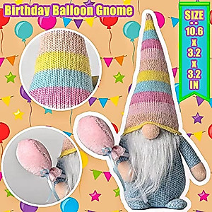 Birthday Gnomes Plush Elf Decoration, 4PCS Handmade Birthday Cake Gift-Box Candle Balloon Gnomes for Presents, Home Farmhouse Table Ornament Tiered Tray Party Decor