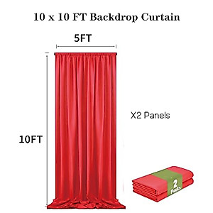 10x10FT Red Backdrop Curtains for Party, 2 Panels 5x10FT Thick Polyester Backdrop Drapes, Wrinkle Resistant Photography Background Drapes for Wedding Birthday Home Decoration