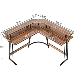 CubiCubi Gaming Desk, 50.4” L Shaped Desk, Computer Corner Desk with Monitor Stand, Home Office Study Writing Workstation, Space-Saving, Deep Brown