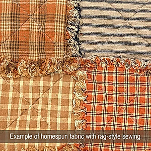 Black & Tea Dye Primitive Ticking Stripe Homespun Cotton Plaid Fabric by JCS - Sold by The Yard