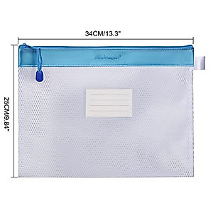 Zipper Pouch, Wisdompro 4 Packs Durable Letter Size Waterproof Mesh File Bag, Document Organizer - Blue
