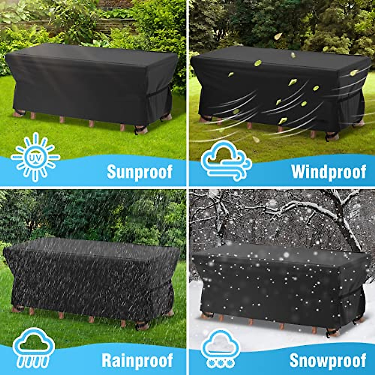 Velway Patio Table Chairs Set Cover Waterproof 67" Lx37 Wx28 H Outdoor Bistro Dining Set Cover Fire Pit Table Cover Furniture Cover Small Rectangle Ultra Windproof UV-Resistant
