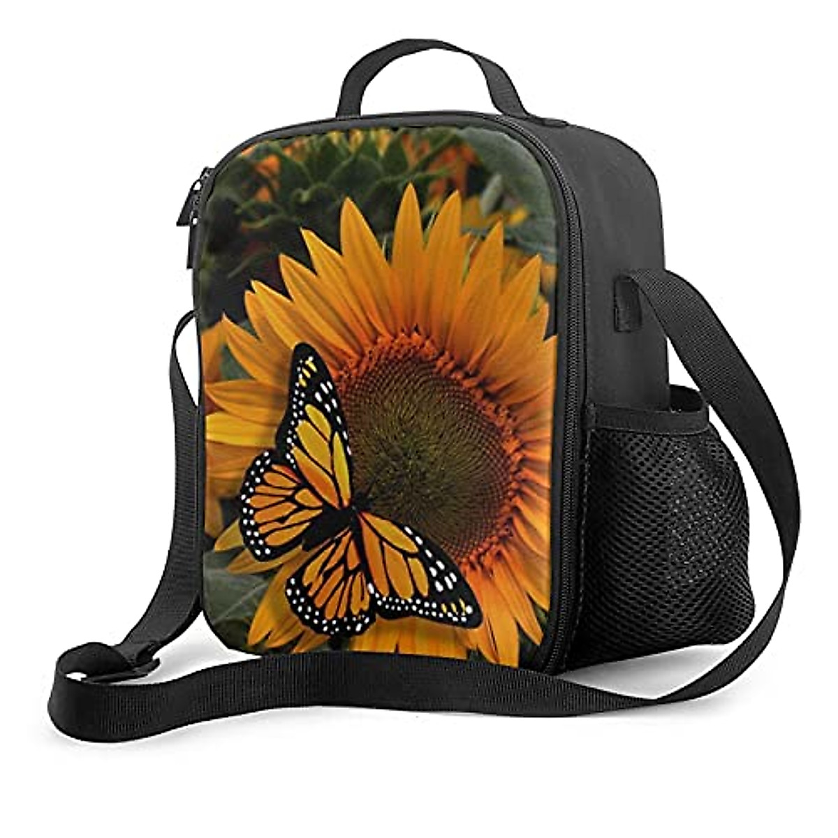 YIEDYLPO Sunflower Lunch Bag Insulated Butterfly Portable Box Reusable Cooler Organizer with Adjustable Shoulder Strap for Work School Picnic Travel