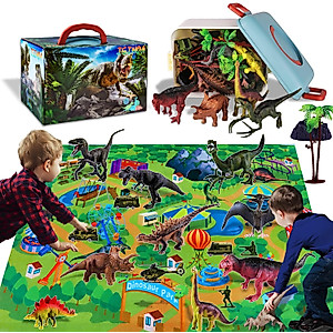 Kids Dinosaur Toys Jurassic Dino Figure Set Play Mat Little Boys Room Decor 3 4 5 6 7 8 Year Old Gift Juguetes Dinosaurios Para Niños Autism Train Kit Present Trex T Rex Playset Learning Resources