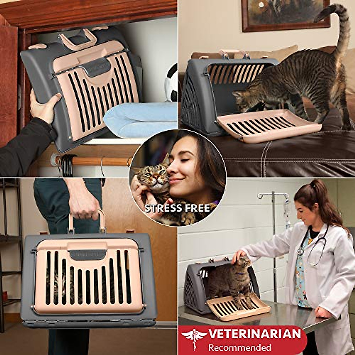 SPORT PET Designs Foldable Travel Cat Carrier with A Bed - Front Door Plastic Collapsible Carrier