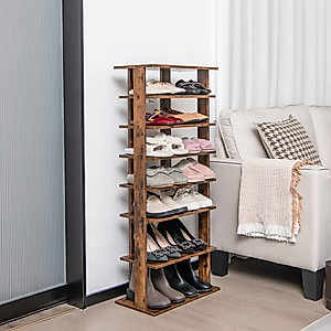 Giantex 8-Tier Wooden Shoe Rack, Patented Double Row Shoe Organizer for 16 Pairs, Customizable Height, Space-Saving Shoe Storage Stand for Entryway, Hallway, Living Room, Bedroom (Brown, Double)