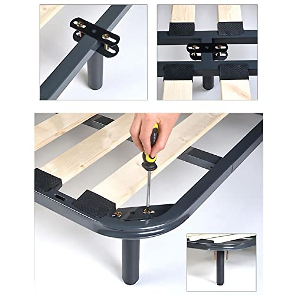 Neluko Set of 2 Metal Adjustable Height Bed Frame Support Legs, Steel Bed Frame or Wooden Bed Center Slat Support Leg, Heavy Duty Sofa Furniture Cabinet Feet, with mounting Wrench (8.8" to 10.9")