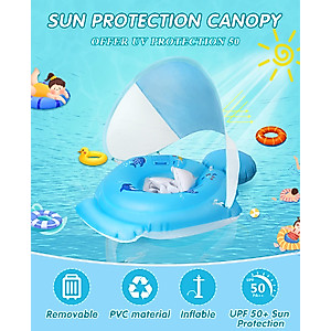 Baby Pool Float with Canopy, Baby Swimming Float Add Tail No Flip, Infant Pool Float, Inflatable Toddler Pool Float with Toys for Age of 3-36 Month (Large)