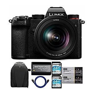 Panasonic LUMIX S5 4K Mirrorless Full-Frame L-Mount Camera with LUMIX S 20-60mm f/3.5-5.6 Lens, Sling Camera Bag, Lithium-Ion Battery Pack, 64GB SD Cards, Cleaning Wipes and Cable Bundle (7 Items)