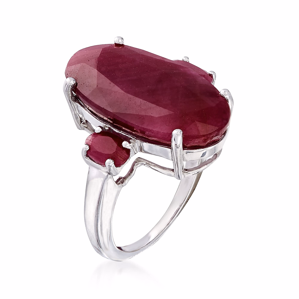 Ross-Simons 15.20 ct. t.w. 3-Stone Ruby Ring in Sterling Silver. Size 7