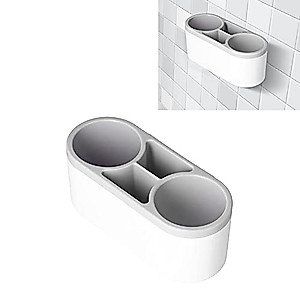 Hair Dryer Holder Wall Mounted Innovative Multifunctional Comb Stand with Stickers Hook Toilet Bathroom 4 Compartments Organizer for Home Hotel (Grey)