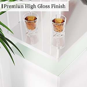 AMERLIFE Fireplace TV Stand with 40" Fireplace, 80" Modern High Gloss Fireplace Entertainment Center LED Lights, 2 Tier TV Console Cabinet for TVs Up to 90", White & White