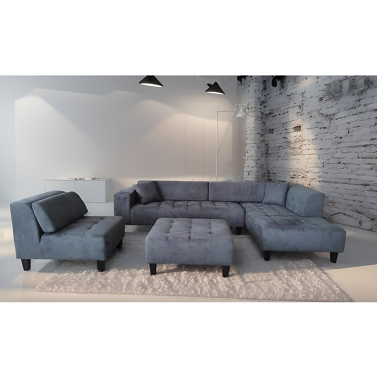 Stendmar 4pc 117" to 153" Modern Dark Gray Microfiber Sectional Couch Sofa S1107RDG