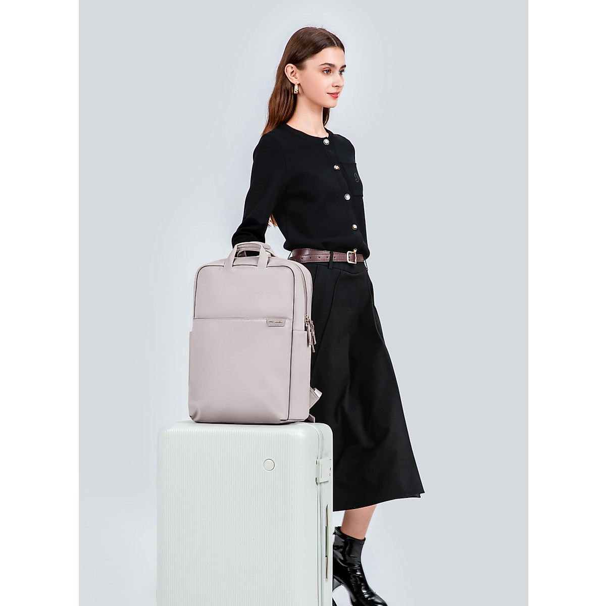 GOLF SUPAGS Travel Laptop Backpack for Women Anti Theft Slim Durable College Bookbag Business Computer Bag Fit 15.6 Inch Notebook (Pinkish Grey, 15.6 Inch)