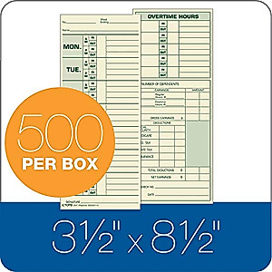 TOPS 1291 Time Card for Pyramid Model 331-10, Weekly, Two-Sided, 3 1/2 x 8 1/2 (Box of 500)