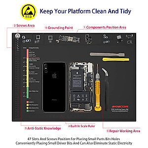 18x12 Inch ESD Silicone Soldering Mat,Anti Static Repair Work Mat Tool Kits for PC Building Includes Grounding Plug Outlet Adpater,Antistatic Gloves,Wrist Strap Bracelet Wristband,Wire Cord,Aidacom