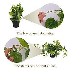 LOYWREE Artificial Plants in Pots, Faux Pothos Indoor Green Realistic Fake Plant for Home Office Garden Decoration - Black Pot