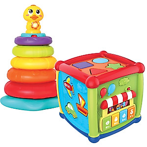 JOYIN Baby Activity Center Flashing Baby Stack Toys with Shape Color Sorting Alphabet Activity Cube Music Cute Toys