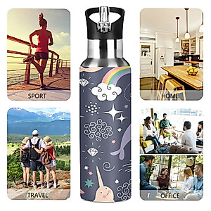 TropicalLife Insulated Water Bottle Narwhal And Rainbow Water Bottle with Straw Stainless Steel Bottle Vacuum Insulated Tumblers for School Sports